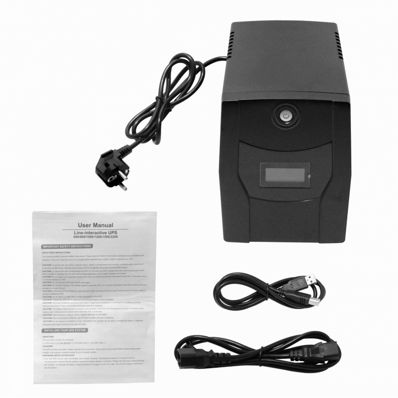 KT-1200VA 104WH 2x7Ah 1200VA 720W 1-Schuko 2-RJ45 6-C14 AVR USB UPS