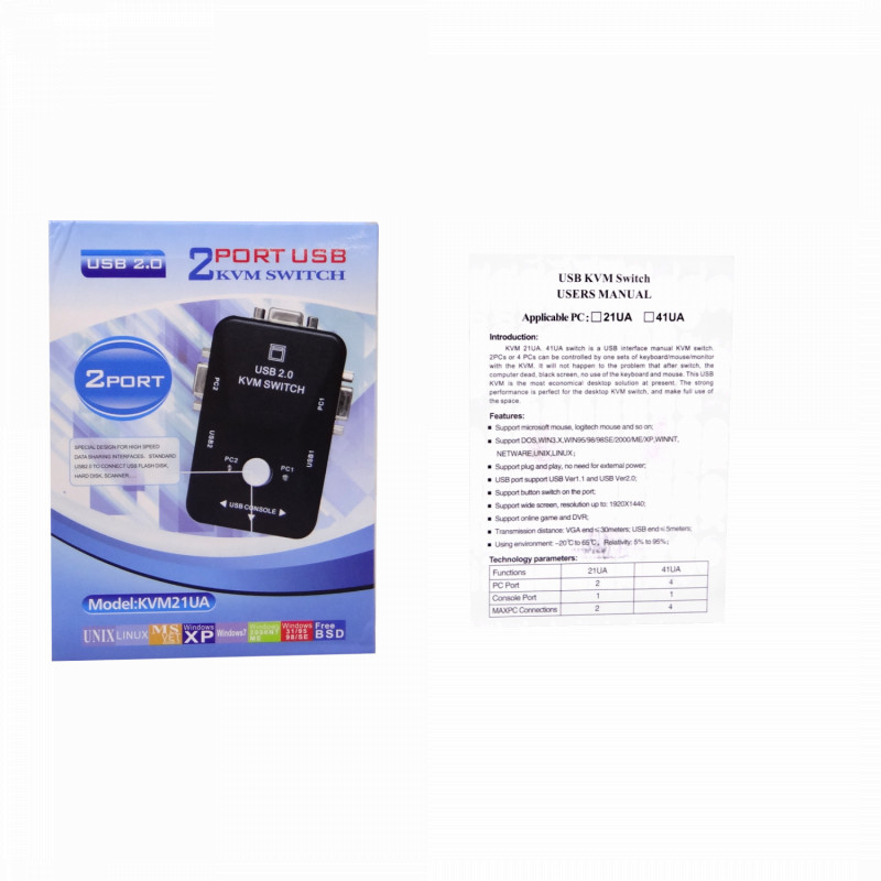KVM21UA KVM-2-USB/VGA HUB-3-USB2.0 req-Cables 1920x1440