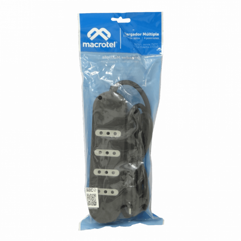 ELG-14 MACROTEL Negro 1,5mt 4-enchufes-chile Alargador 1.5mt ME-204B1