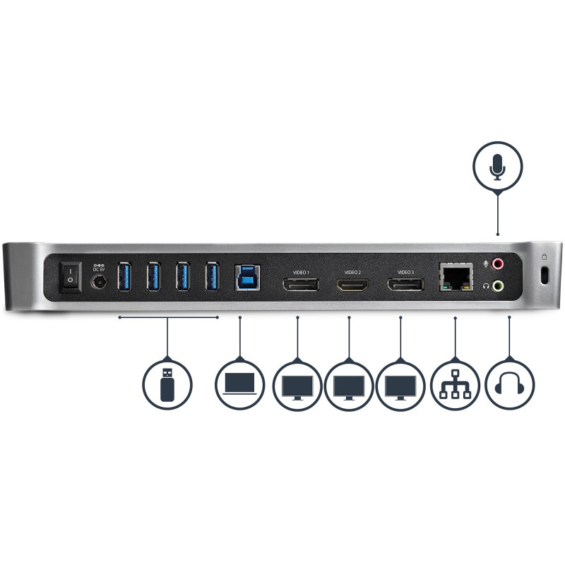 USB3DOCKH2DP Replicador Puertos USB 3.0 Triple Docking Stations USB-A