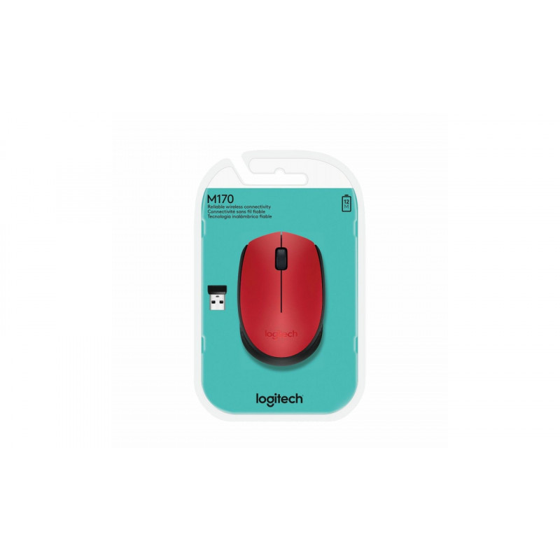 Logitech M170 - Rat n - diestro y zurdo - inal mbrico - 2 4 GHz - receptor inal mbrico USB - rojo