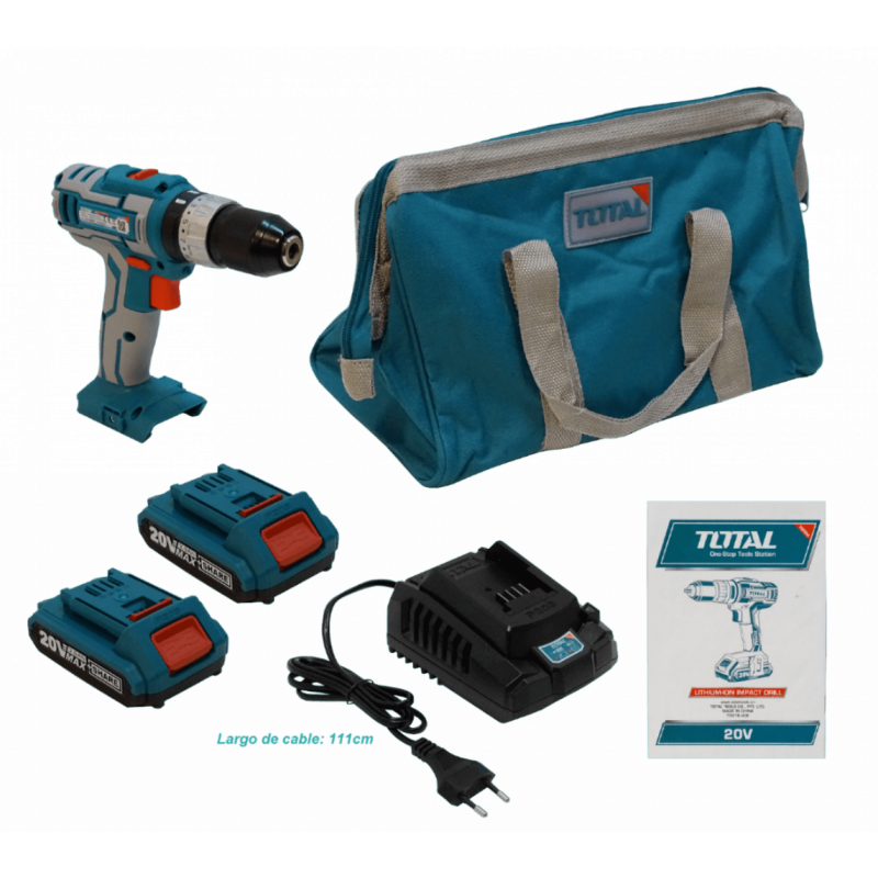 TALA-SET TOTAL Taladro Inalambrico 0,8-10mm + 2 bateria-Litio 20V 2Ah ...