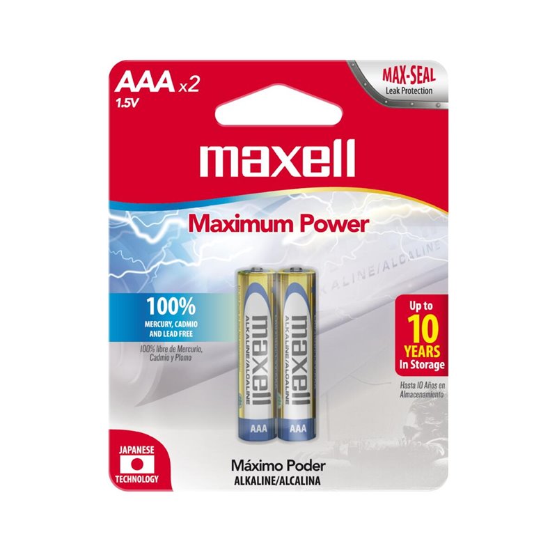 AAA-AP MAXELL 2-Pilas-AAA Alcalinas LR03 1.5V 1,5V LR03BP2 Alkaline