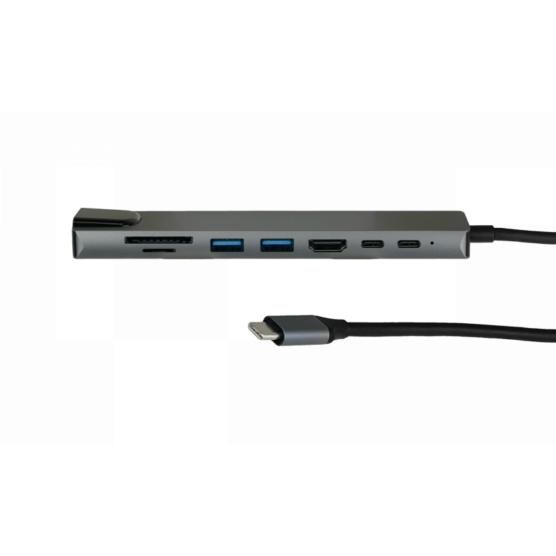 HUB-CHASE Hub Type-C 1-USB-CM 2-USB-CH 1-HDMI 2-USB-AH SD/mSD RJ45-ETH ...