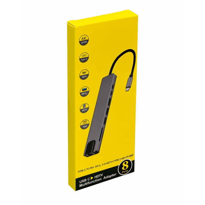 HUB-CHASE Hub Type-C 1-USB-CM 2-USB-CH 1-HDMI 2-USB-AH SD/mSD RJ45-ETH ...