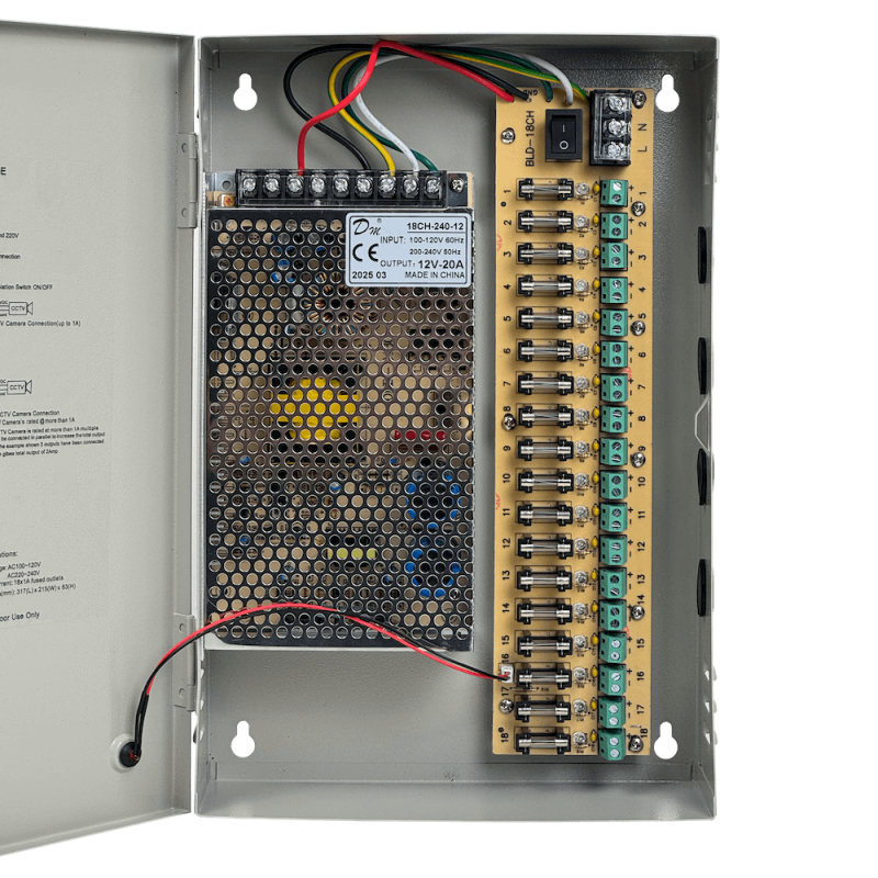F12-20T 240W 12VDC 20A 18-Salida Gabinete-llave Piloto 100-240VAC Fuente Poder