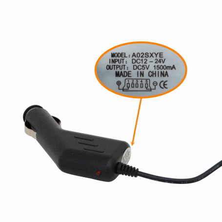 PLUG-AUTO-5 Macho-Vehicular 24V/12V 5V-1500mA-USB Fuse-2A A02SXYE