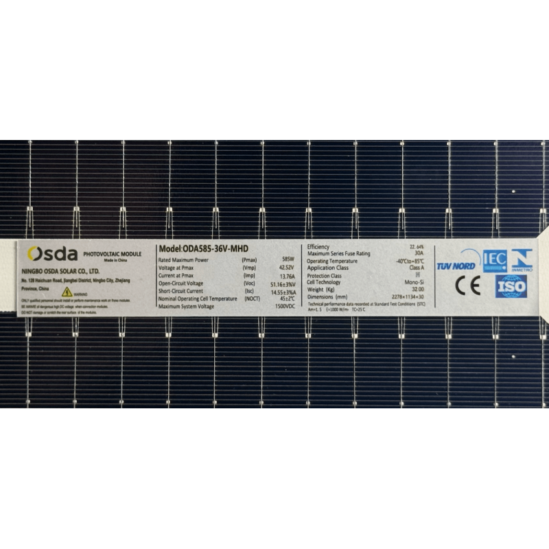 MONO-585W 585W 52Voc Monocristalino Bifacial MC4 Panel Fotovoltaico 144 ...