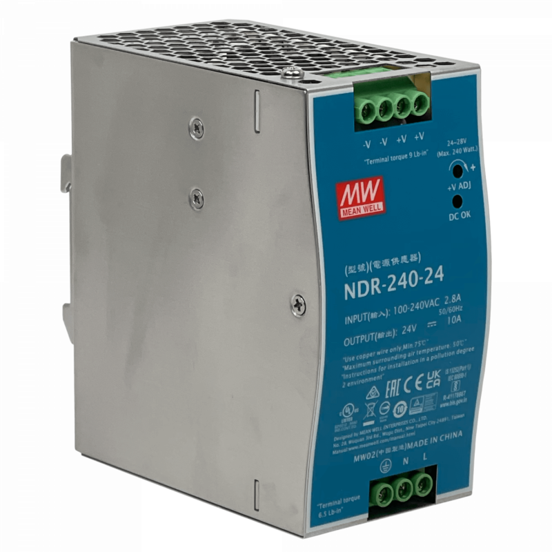 NDR-240-24 MEANWELL 24VDC 240W 10A ajust/24-28V Ancho-63mm Riel-DIN ...