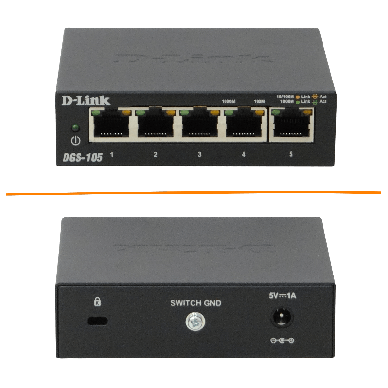 DGS-105 D-LINK Metalico 5-1000 Gigabit Switch no-Admin no-Rack Compacto