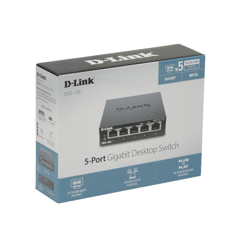 DGS-105 D-LINK Metalico 5-1000 Gigabit Switch no-Admin no-Rack Compacto