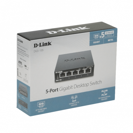 DGS-105 D-LINK Metalico 5-1000 Gigabit Switch no-Admin no-Rack Compacto