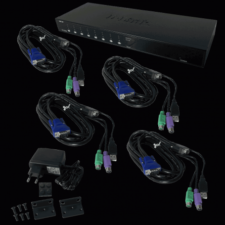 KVM-440 D-LINK KVM 8-EQUIPOS RACK INCLUYE 4 CABLES PS2 inc5v/2A