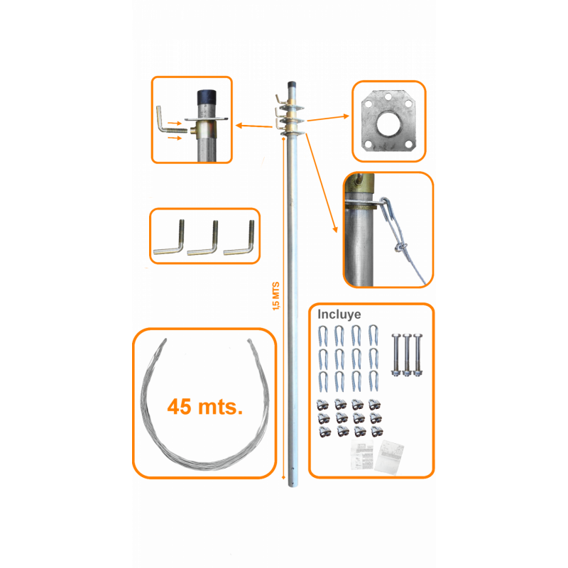 MAST-15 4.5MT MASTIL TELESCOPICO C/VIENTOS 3X1,5