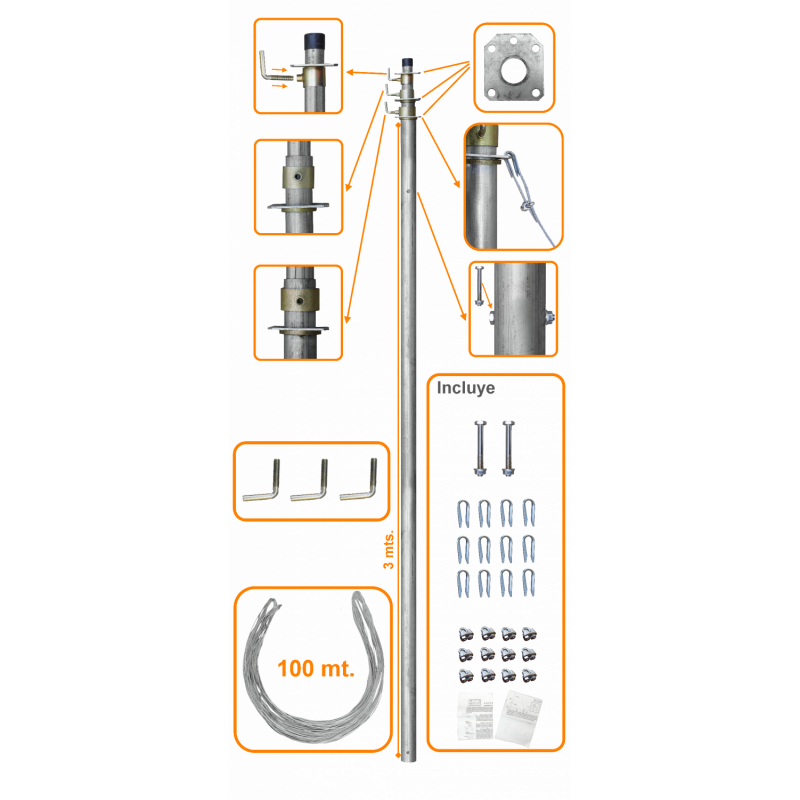 MAST-30 30PIES-9MT MASTIL TELESCOPICO C/VIENTOS | COMPRATECNO